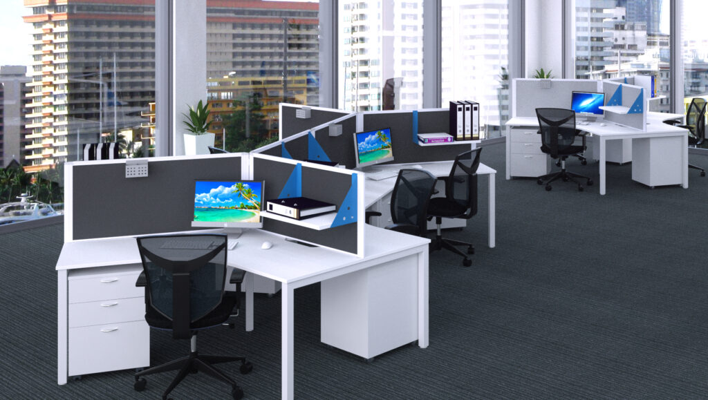 Quatro 120 Degree 3 Person Workstation Pod With Screens